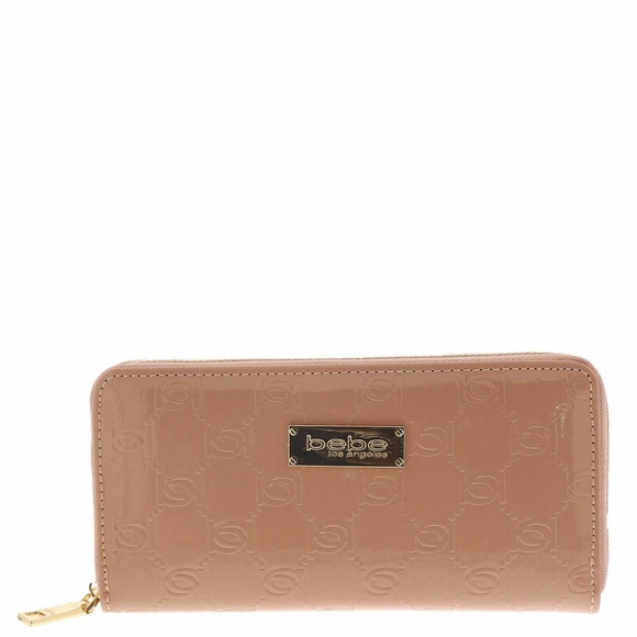 bebe | Bags | Bebe Logo Blush Patent Leather Zip Around Wallet | Poshmark